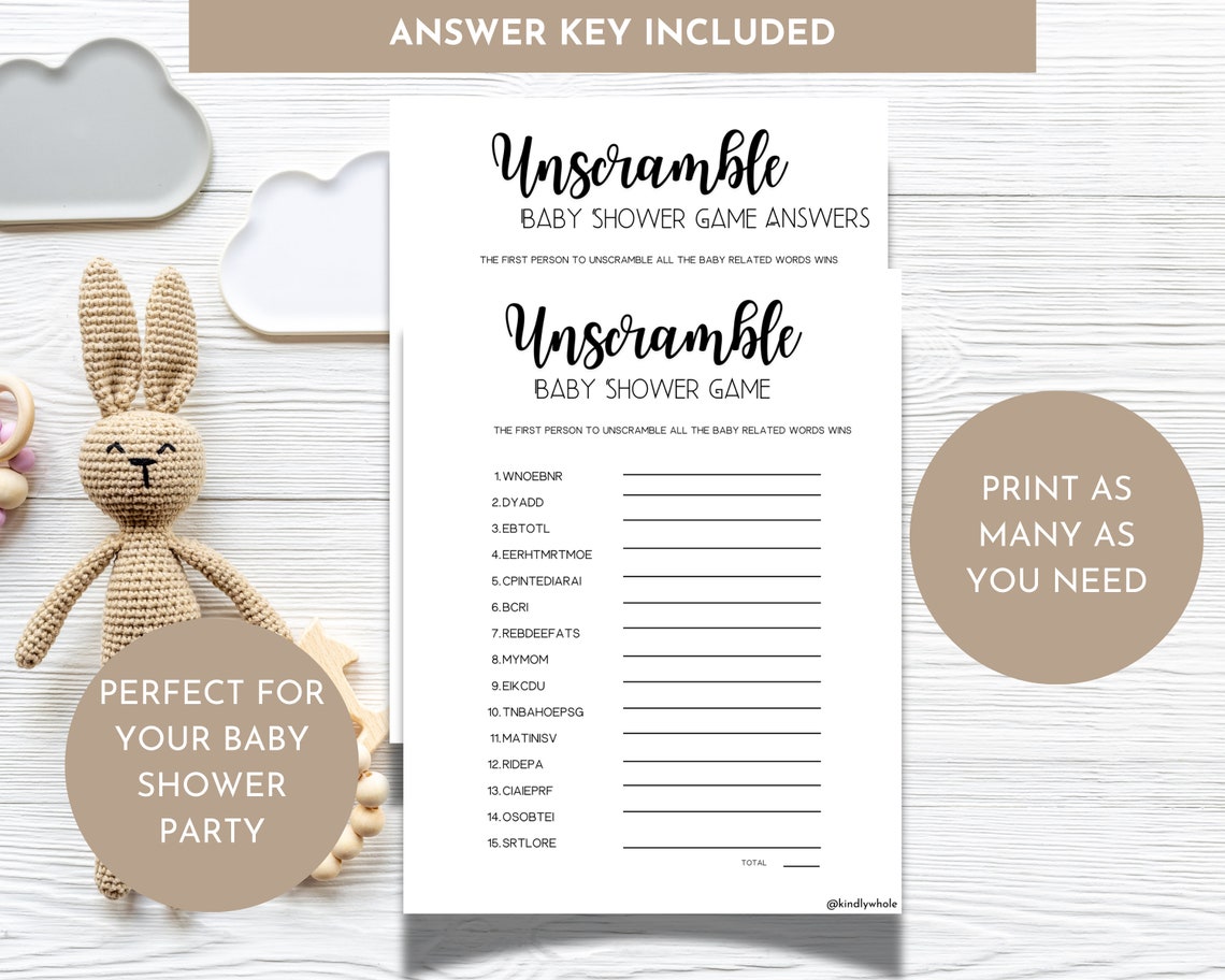 Minimalist Unscramble Baby Shower Game , Baby Shower Game With Answer ...