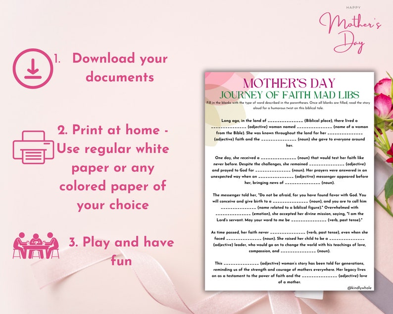 Mothers Day Bible Mad Libs BUNDLE, 4 Mothers Day Mad Libs Bible Story ...