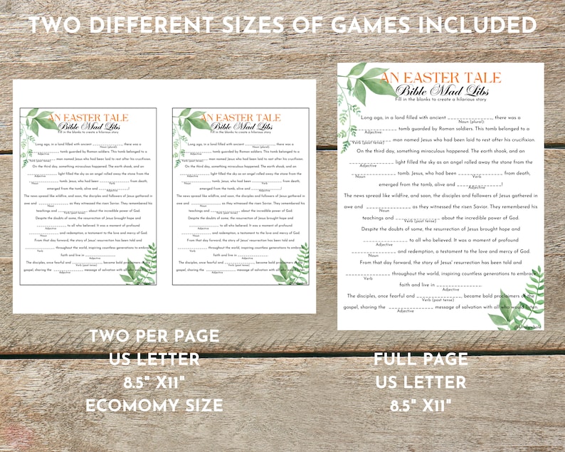 Easter Bible Mad Libs Game: Printable Sunday School Activity (PDF) - Etsy