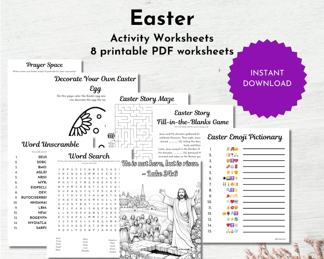 Bible Easter Activity Worksheets for Kids, Coloring, Puzzles, Word ...