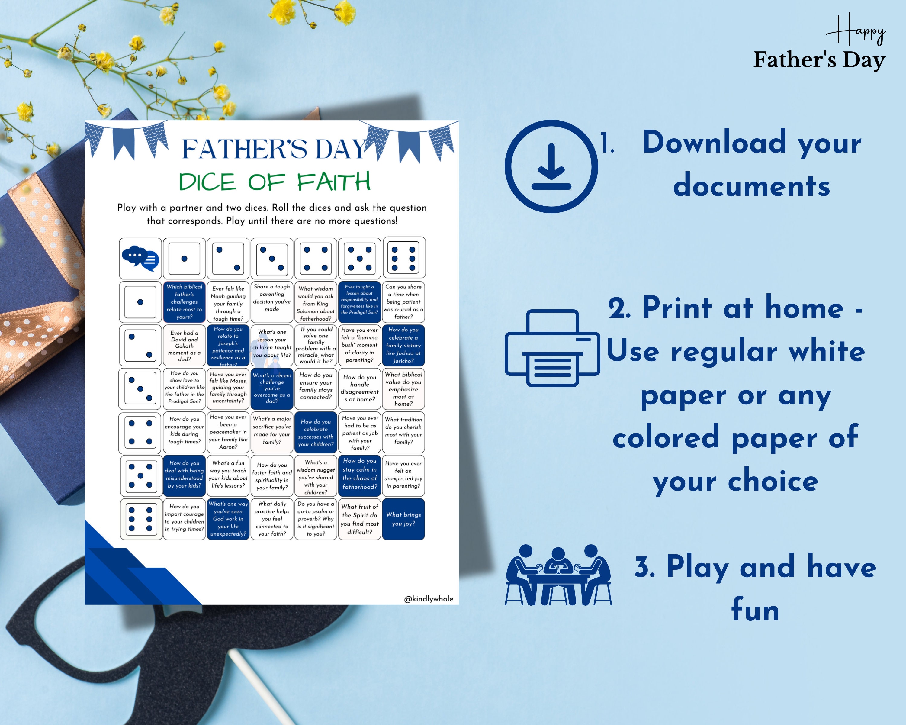 Fathers Day Dice Roll & Share Game Printable, Bible Roll Dice Breaker ...
