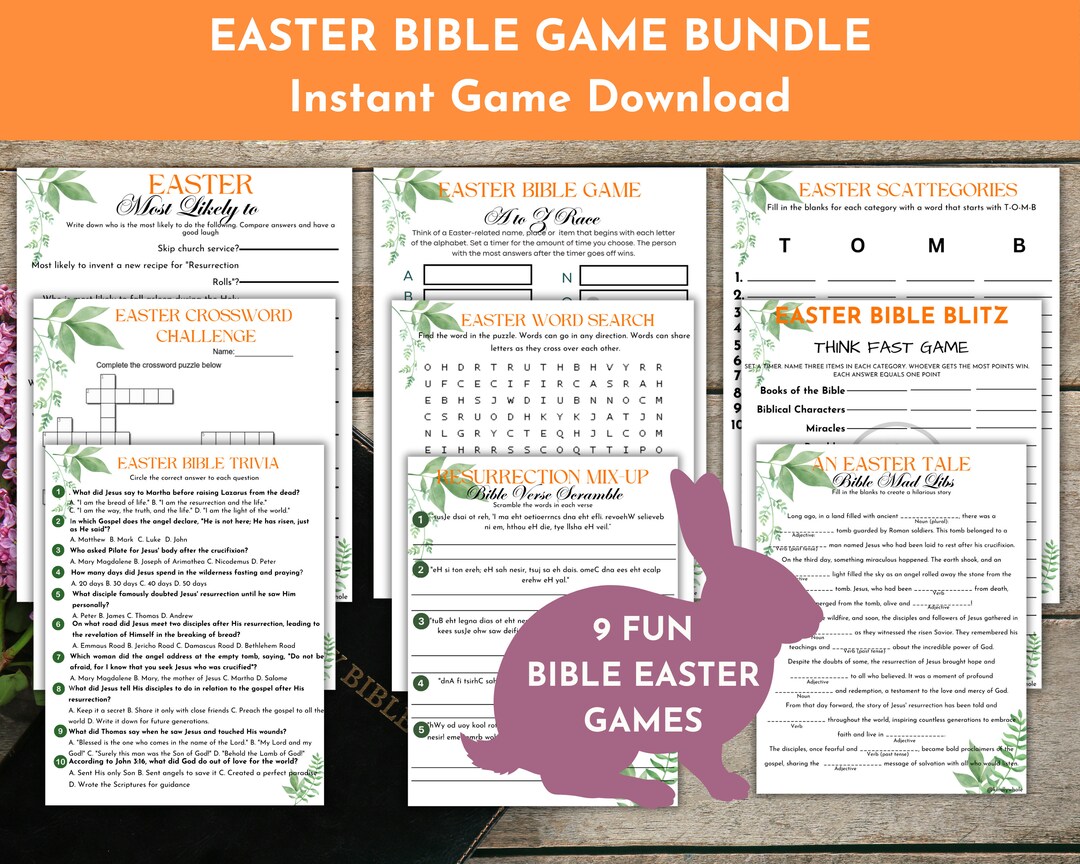 Easter Bible Games BUNDLE, 9 Fun Printable Easter Bible Games With ...