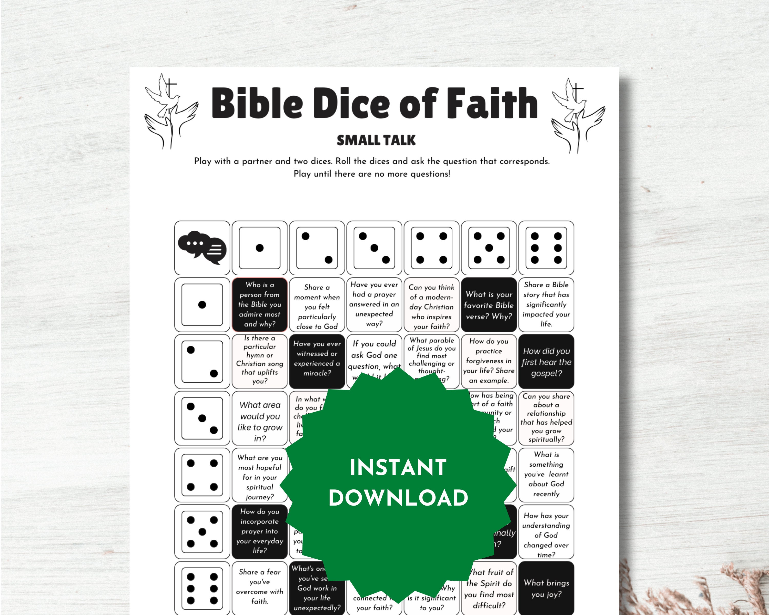 Christian Dice Roll & Share Game Printable, Bible Roll Dicebreaker ...