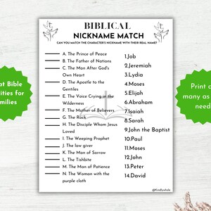 Bible Nickname Matching Game: Fun Church Activity (printable) - Etsy