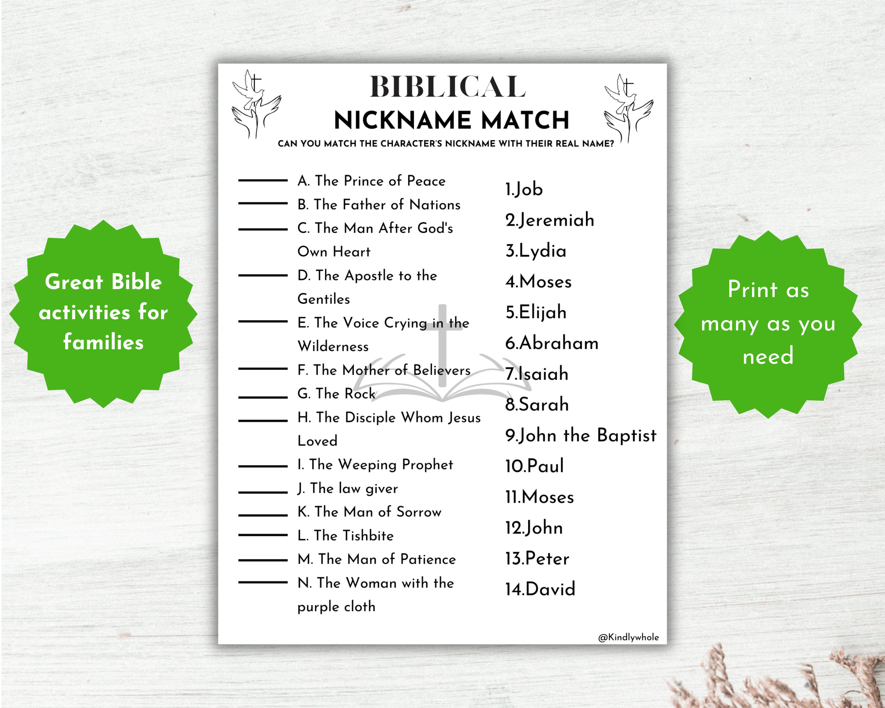 Bible Nickname Matching Game, Bible Games, Fun Christian Youth Group ...