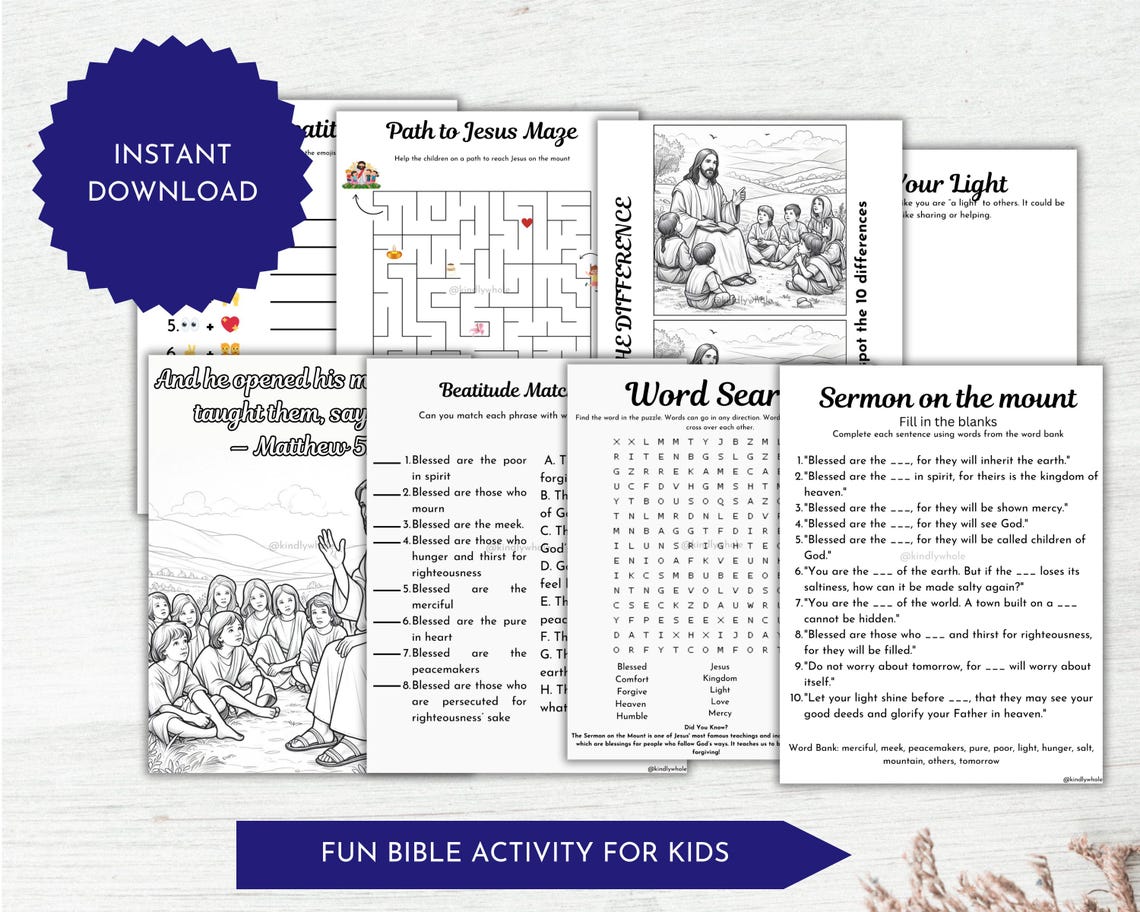 Sermon on the Mount Activity Pages: Bible Puzzles & Coloring (PDF) - Etsy