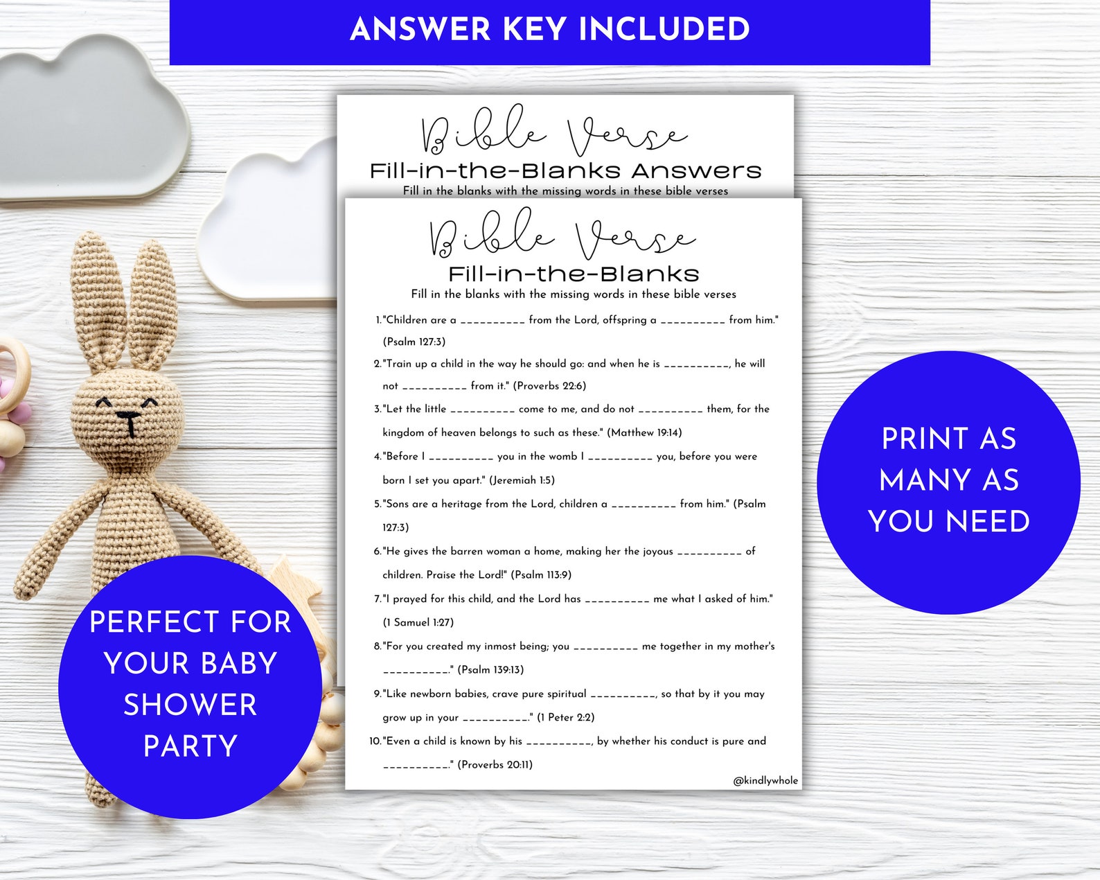 Bible Verse Fill-in-the-blanks Game - Fun and Inspirational Baby Shower ...