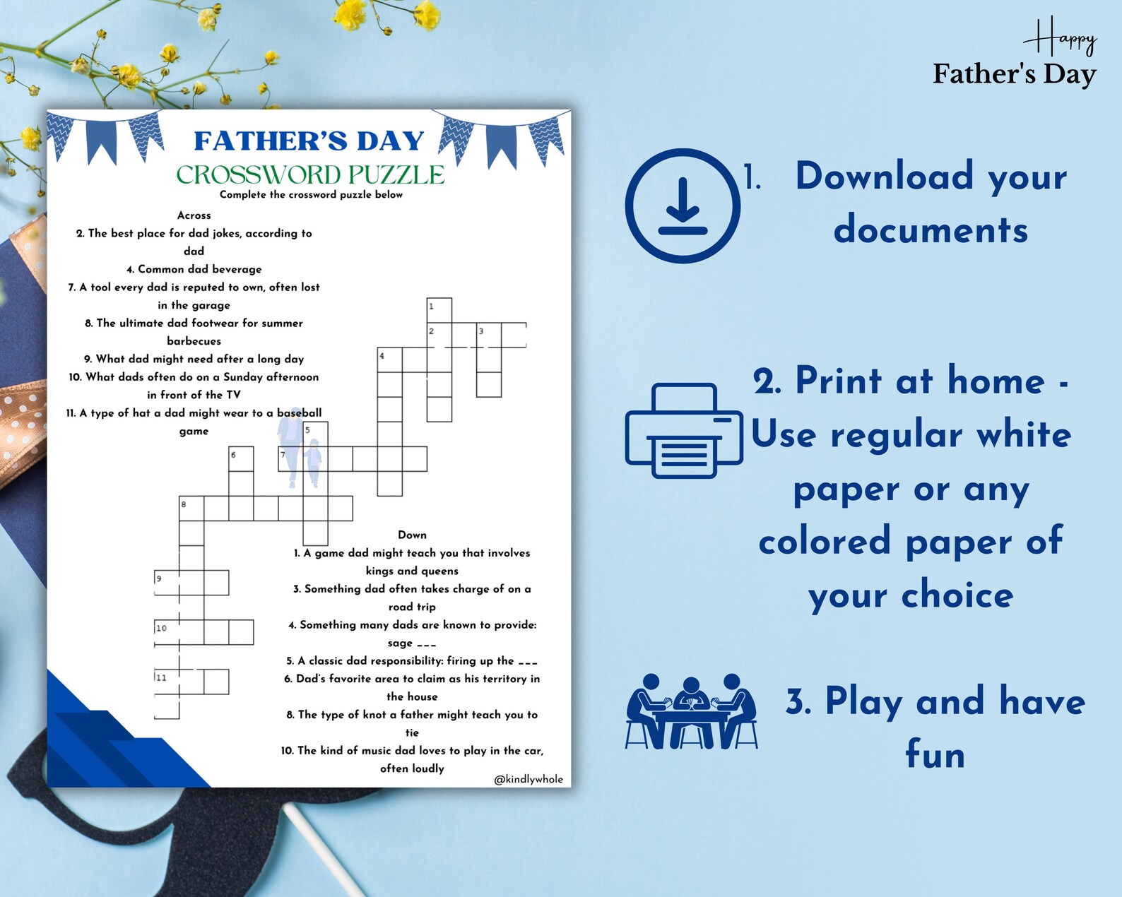 Father's Day Bible Crossword Puzzle: Family Game (printable PDF) - Etsy