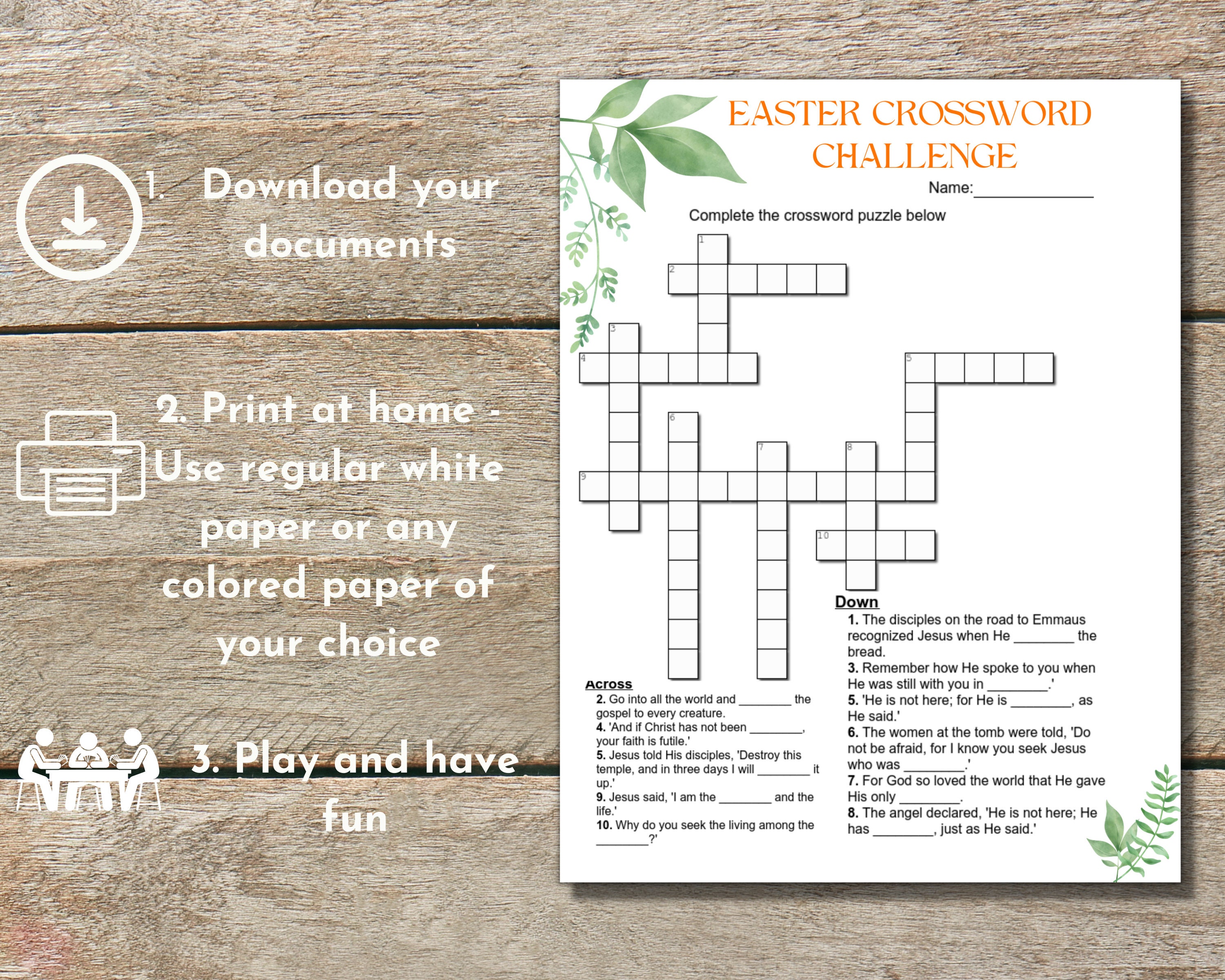 Bible Easter Crossword Game: Christian Activity (digital Download) - Etsy