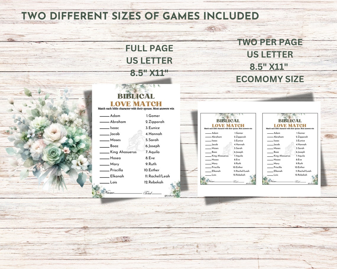 Bible Love Match Game: Christian Bridal Shower (digital Download) - Etsy