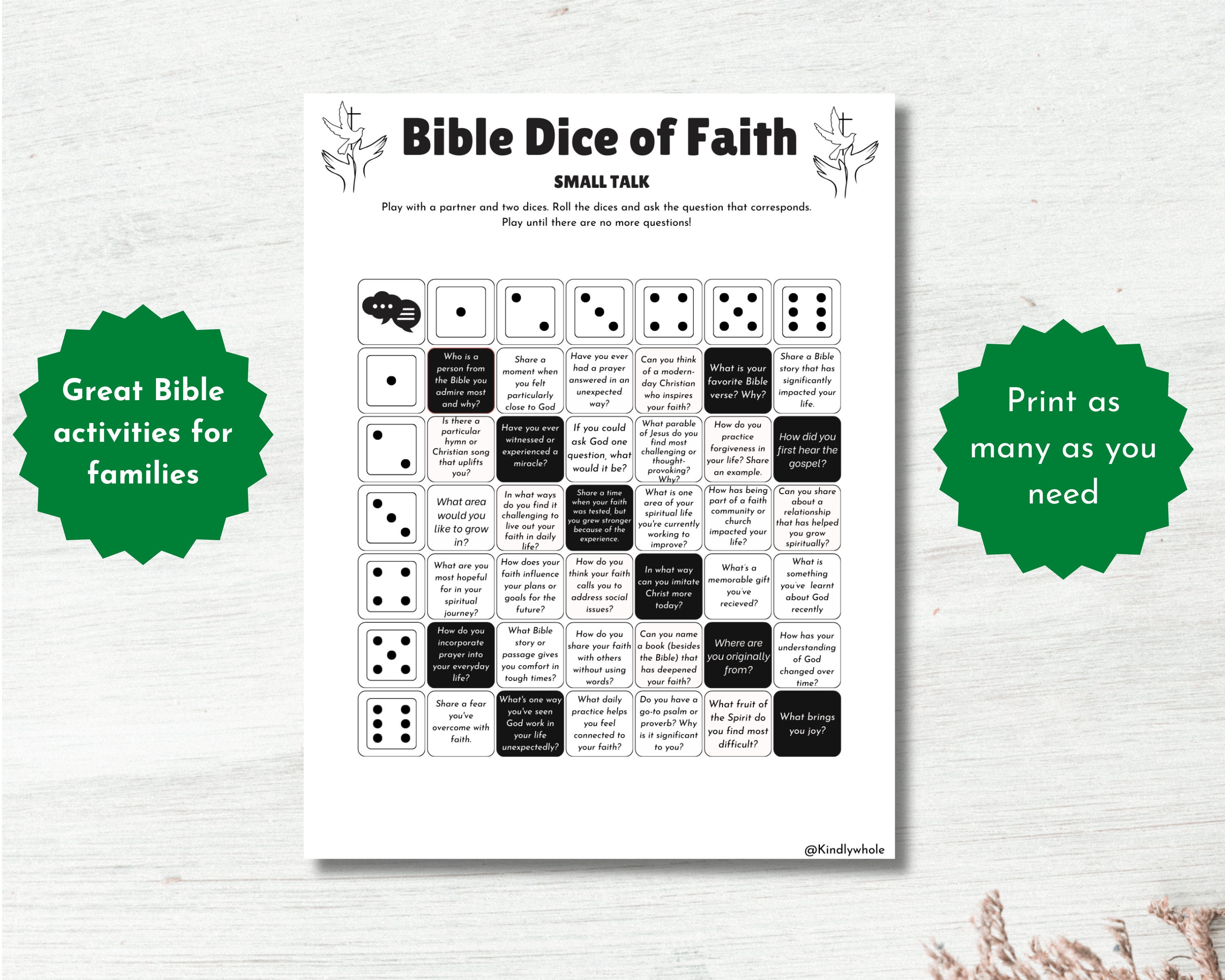 Christian Dice Roll & Share Game Printable, Bible Roll Dicebreaker ...