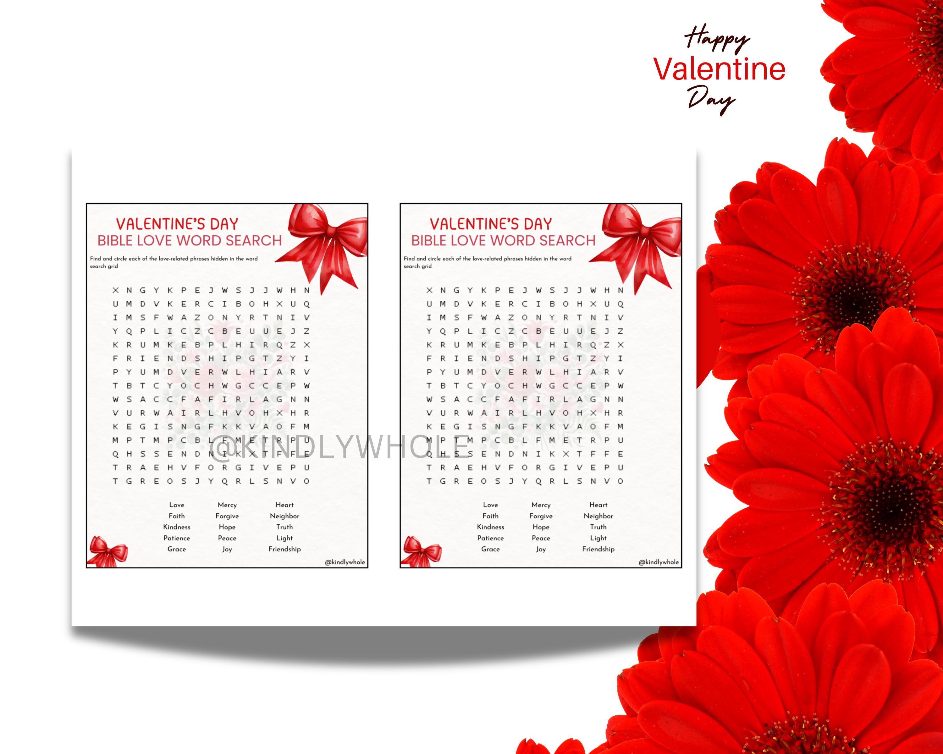 Valentine's Day Bible Word Search: Christian Family Game (printable ...