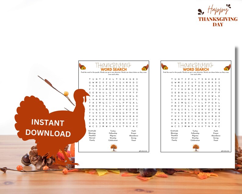 Thanksgiving Bible Word Search Game for Family Gatherings, Church ...