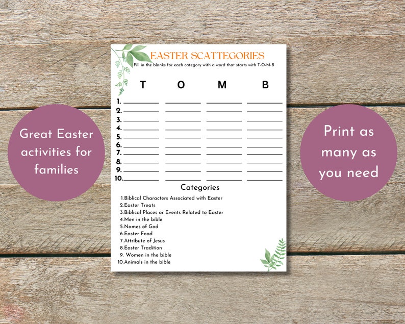 Printable Easter Scattergories Game, Bible Study Group Easter Party ...