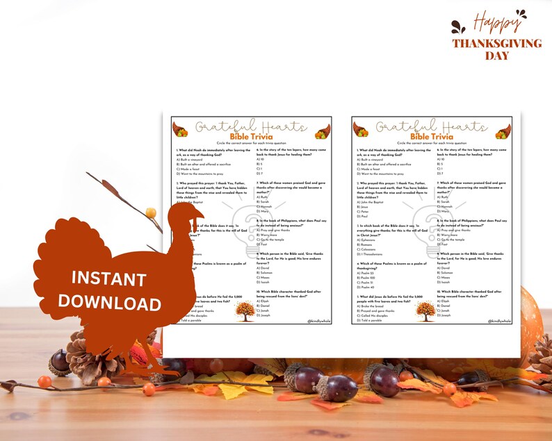 Thanksgiving Bible Trivia Game: Grateful Heart Christian Printable (PDF ...