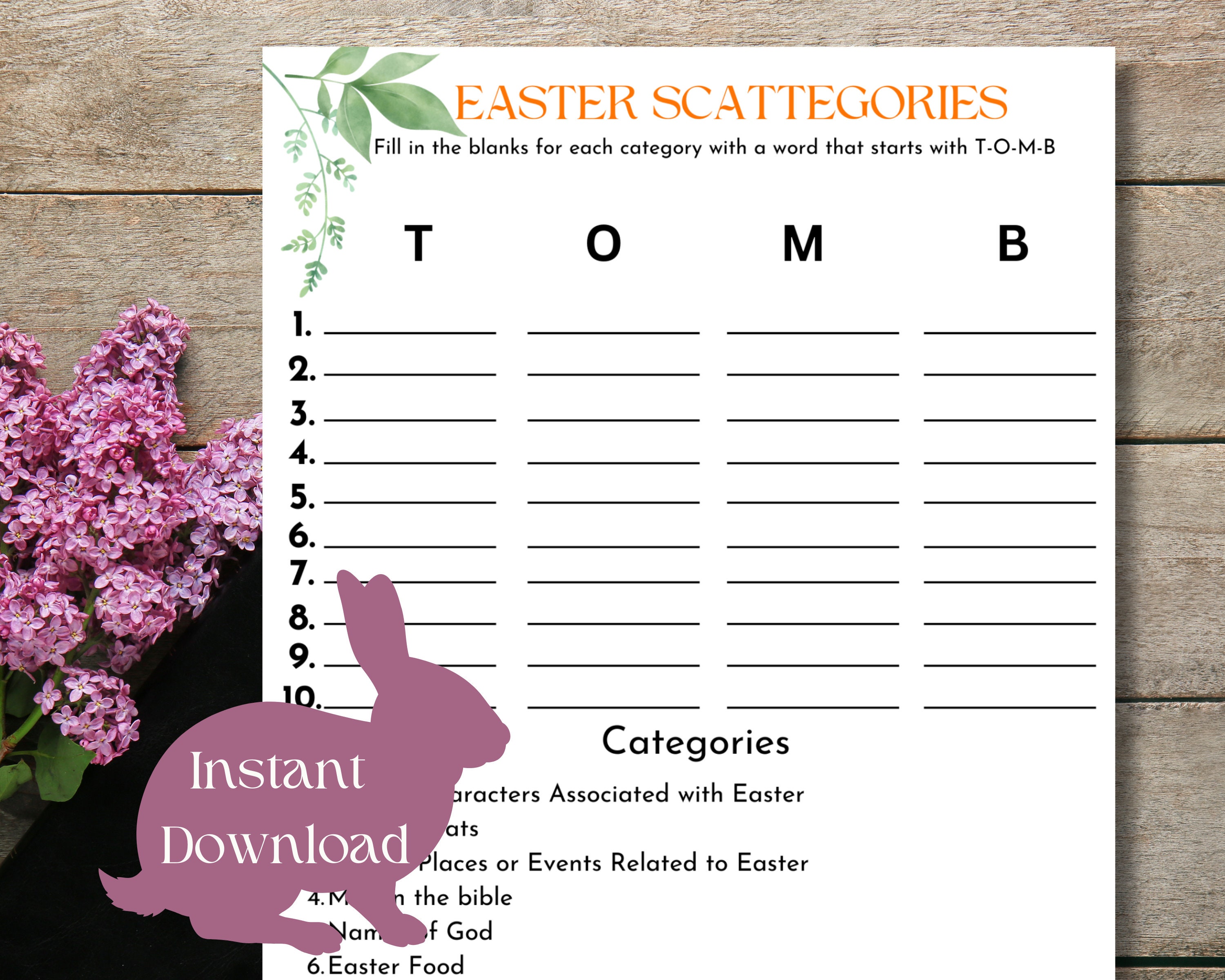 Printable Easter Scattergories Game, Bible Study Group Easter Party ...