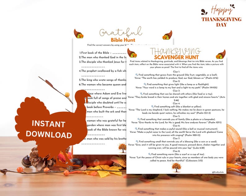 Thanksgiving Bible Scavenger Hunt Game: Family Church Activity (PDF ...