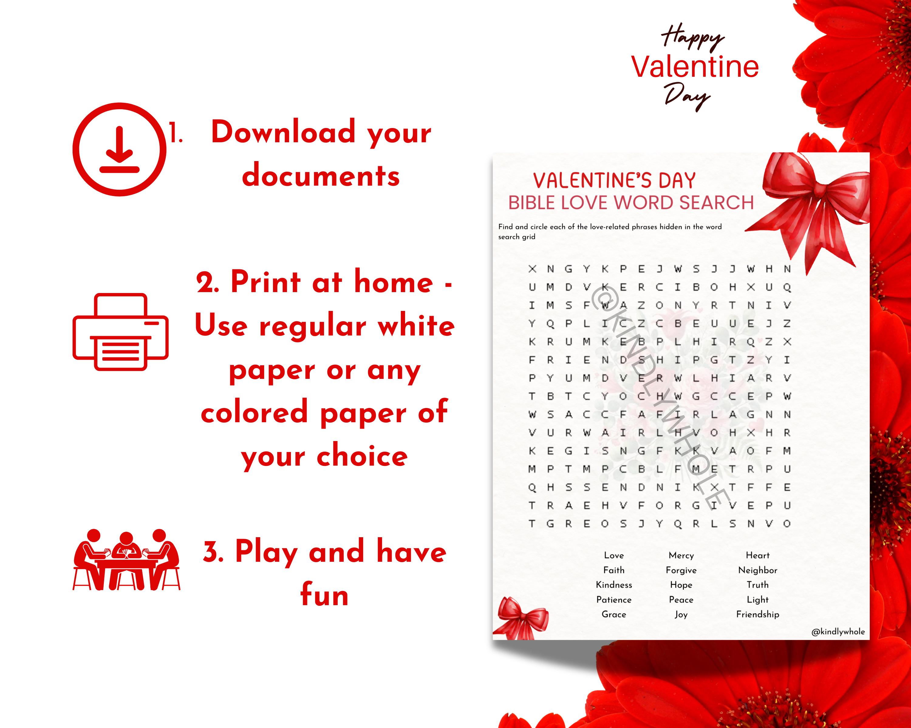 Valentine's Day Bible Word Search: Christian Family Game (printable ...