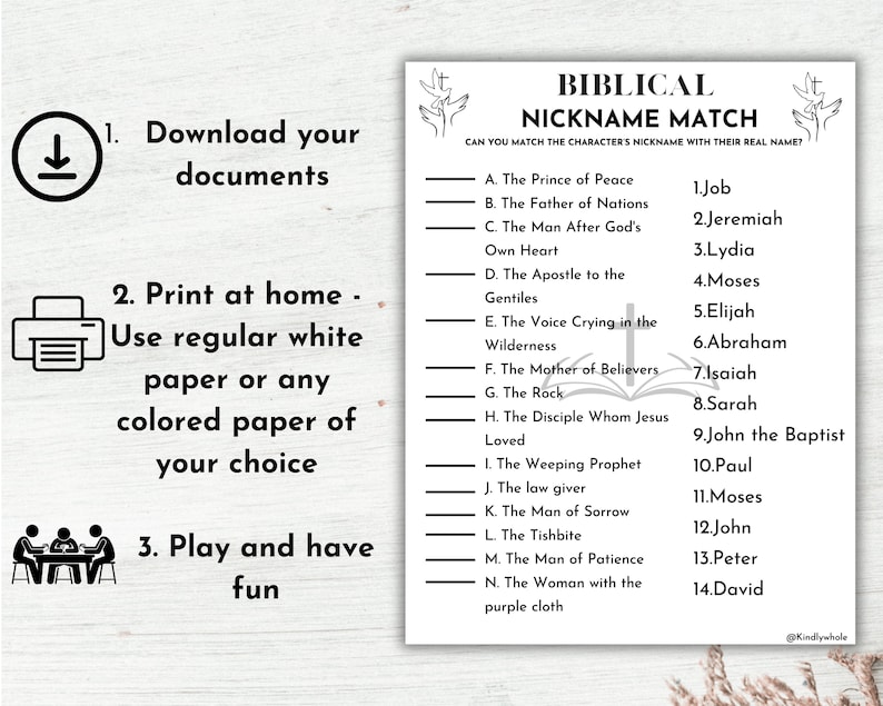 Bible Nickname Matching Game: Fun Church Activity (printable) - Etsy