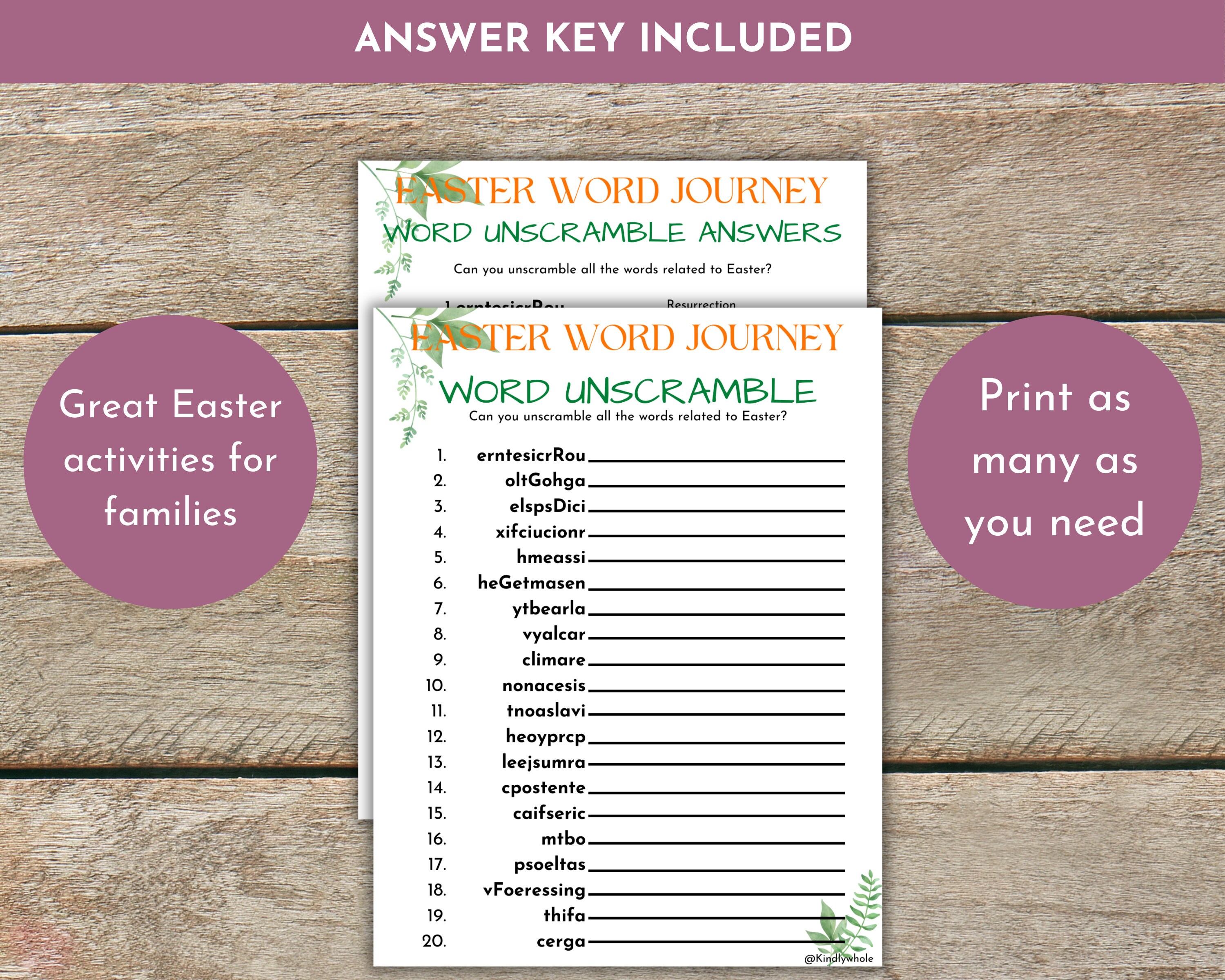 Christian Easter Sunday Bible Icebreaker Word Unscramble, 20 Bible ...