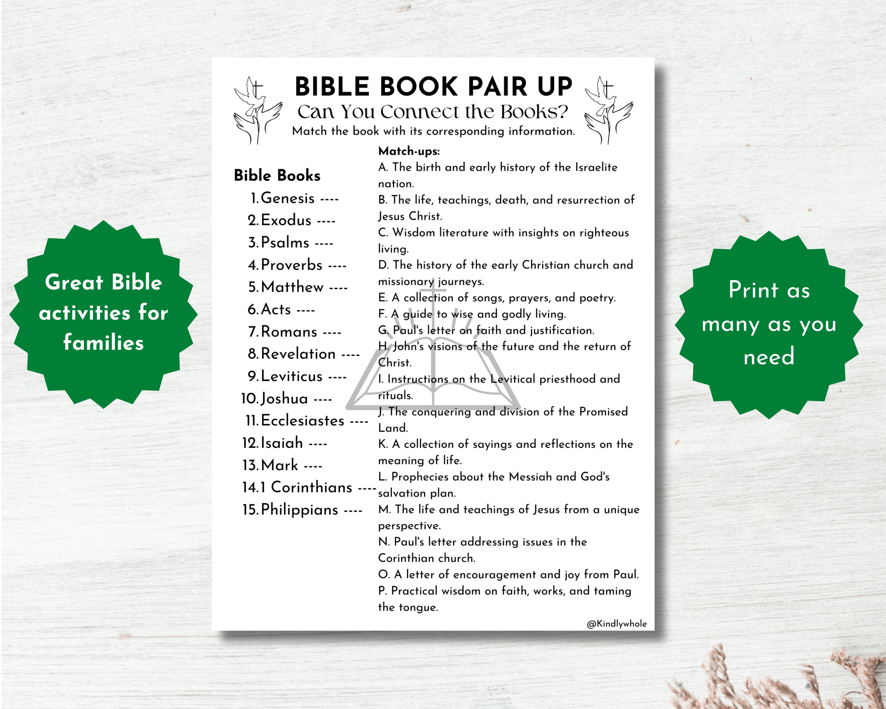 Bible Book Pair up | Bible Books Quiz | Bible Trivia | Printable Bible ...