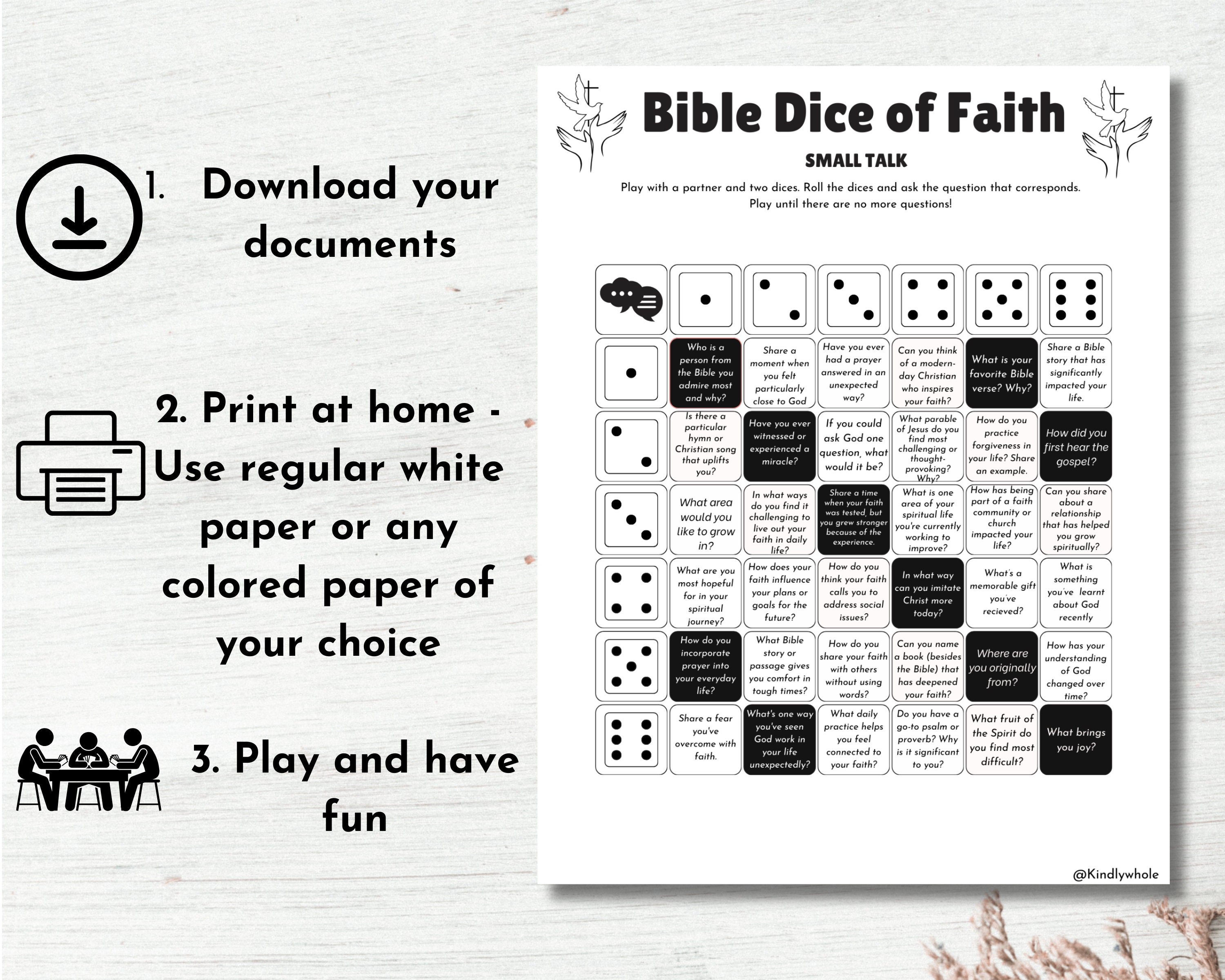 Christian Dice Roll & Share Game Printable, Bible Roll Dicebreaker ...