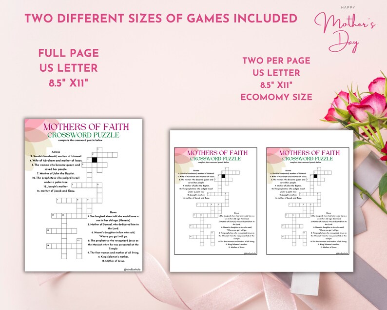 Mother's Day Bible Crossword Puzzle: Family Printable Game (digital ...