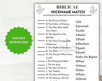 Printable Bible Nickname Matching Game, Bible Games, Fun Christian ...