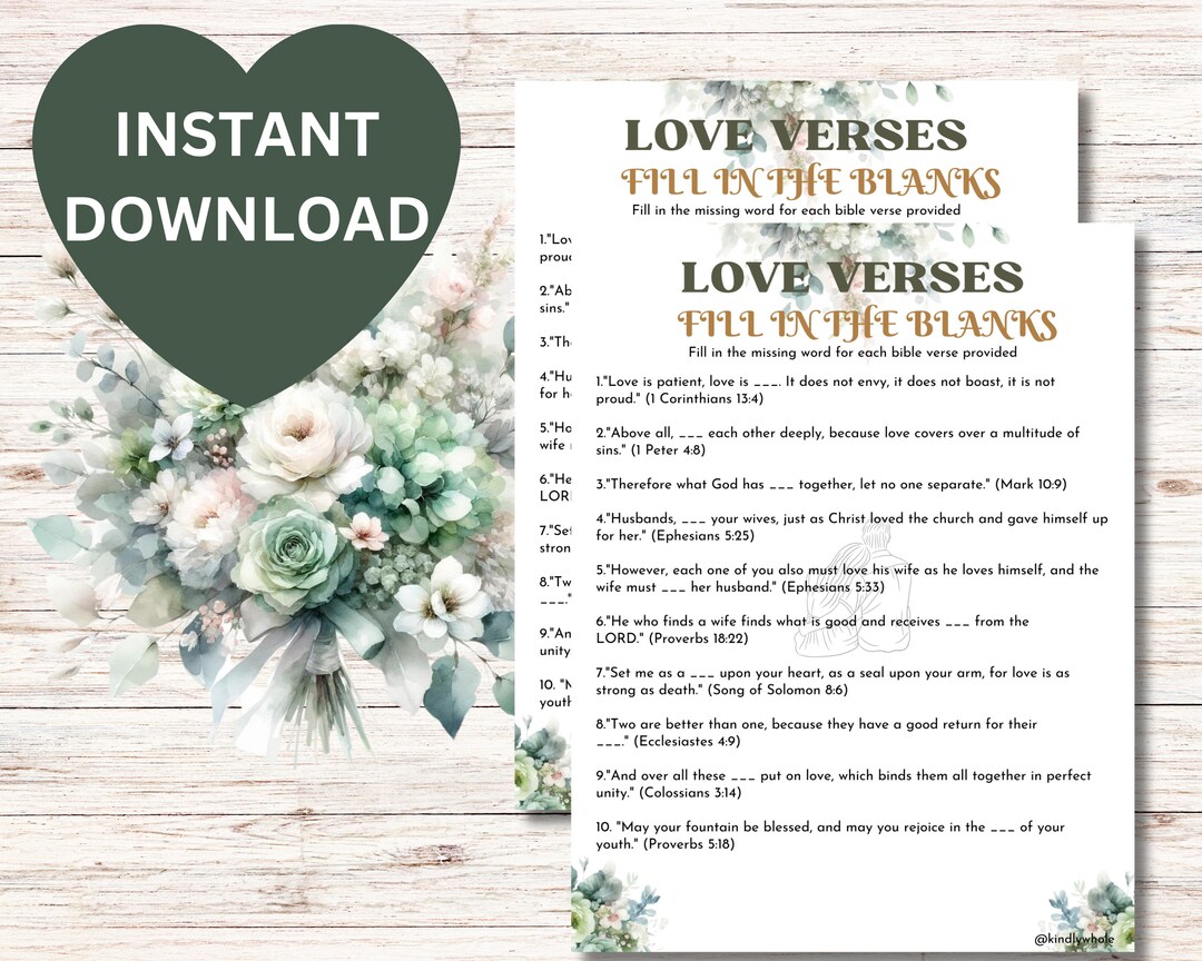 Love Verses Unveiled - Fill-in-the-blank Bible Verses Game for Bridal ...