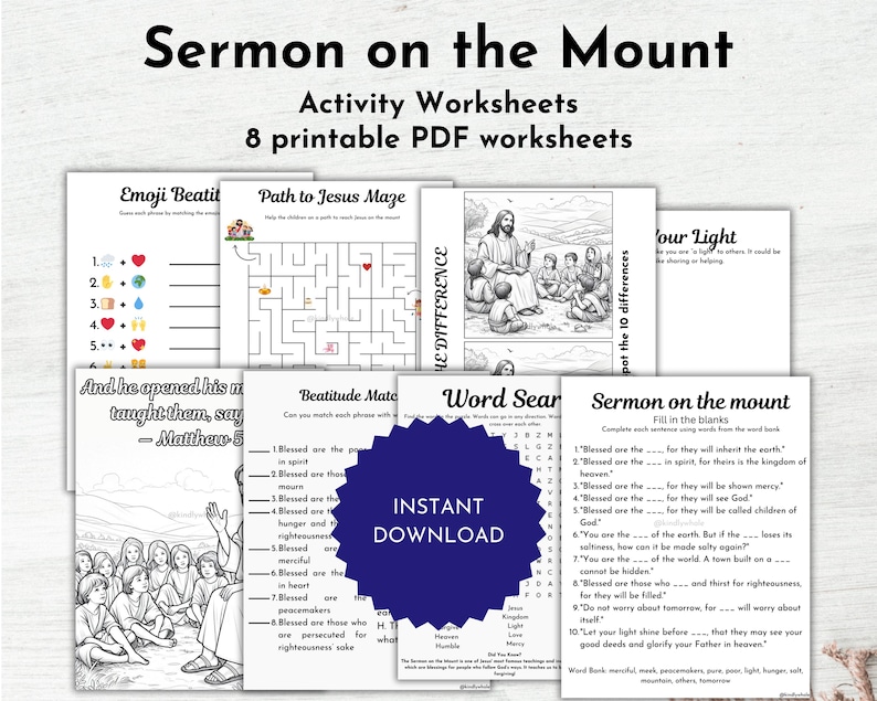 Sermon on the Mount Activity Pages for Kids – Coloring, Puzzles, Word ...