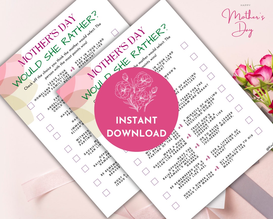 Mother's Day Bible Would She Rather, Printable Mothers Day Games, This ...
