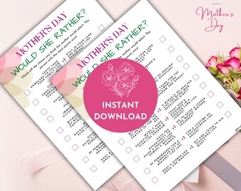 Mother's Day Would She Rather, Printable Mothers Day Games, This or ...