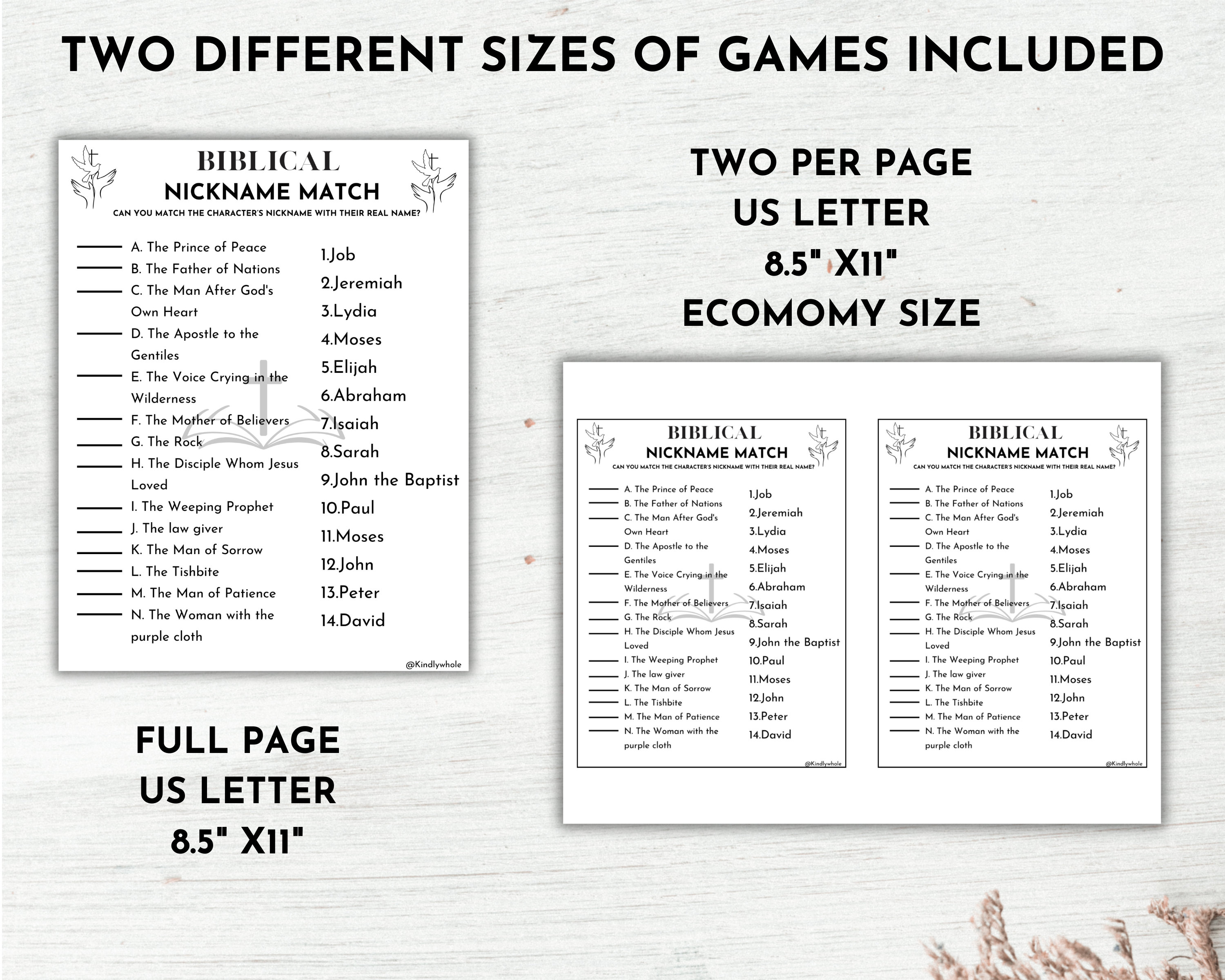 Bible Nickname Matching Game: Fun Church Activity (printable) - Etsy