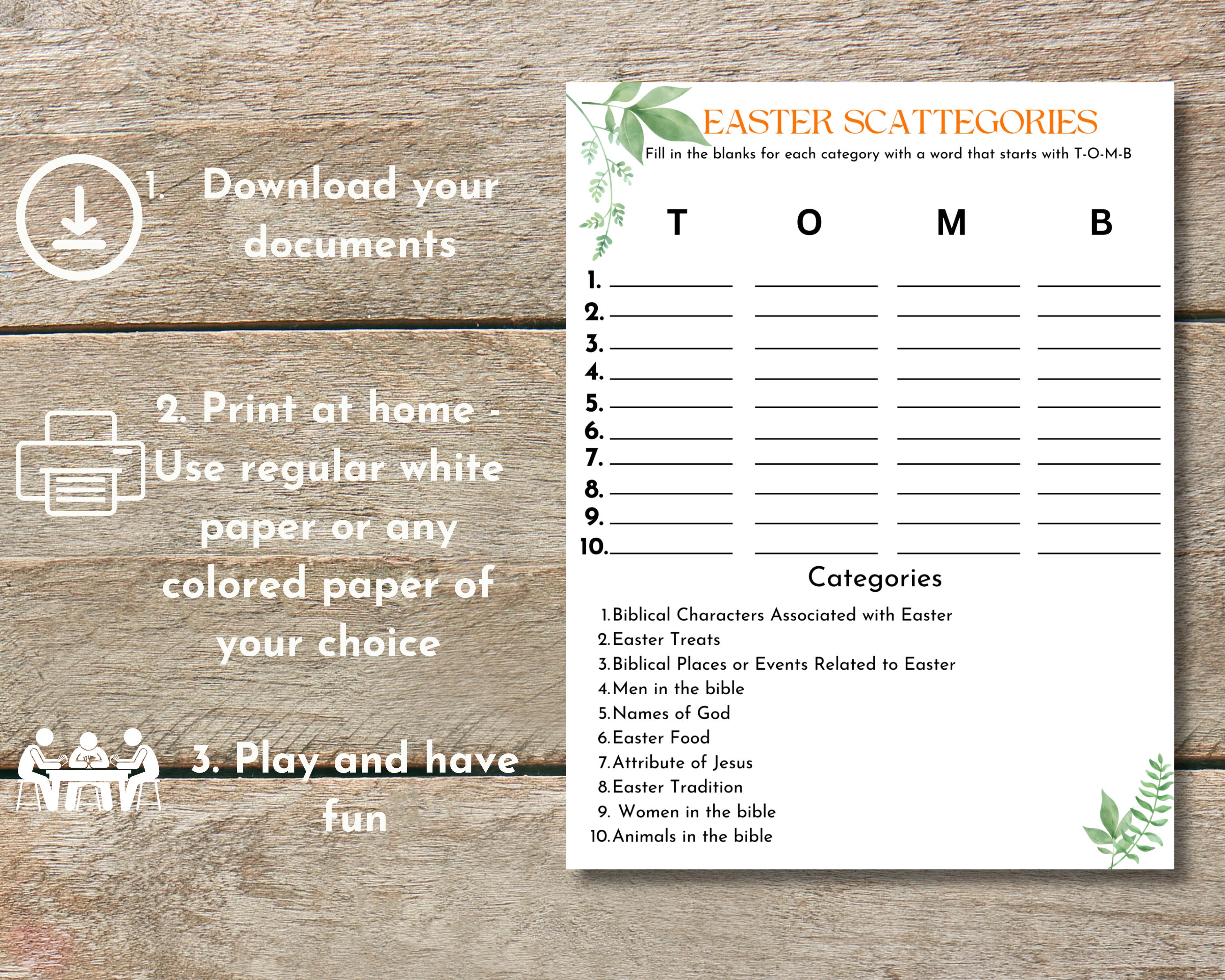 Printable Easter Scattergories Game, Bible Study Group Easter Party ...