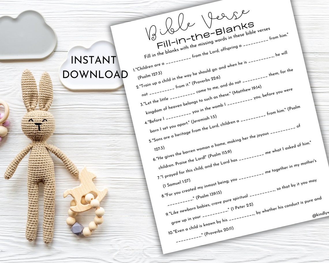 Bible Verse Fill-in-the-blanks Game - Fun and Inspirational Baby Shower ...