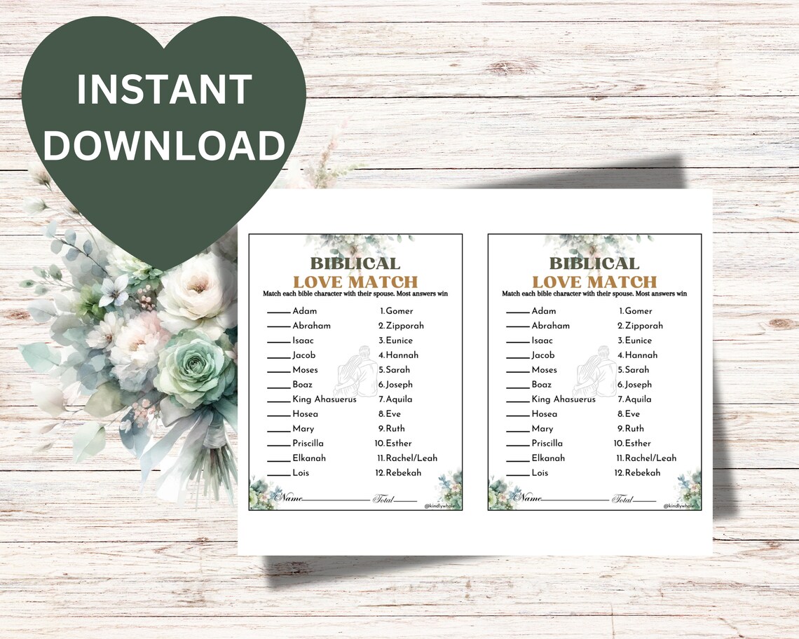 Bible Love Match Game: Christian Bridal Shower (digital Download) - Etsy