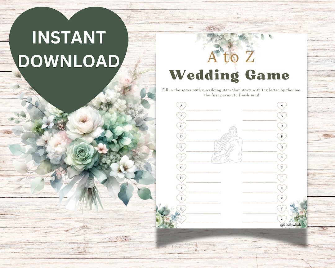 Wedding A-Z Game, Bridal Shower Games, Wedding Games, Wedding Shower ...