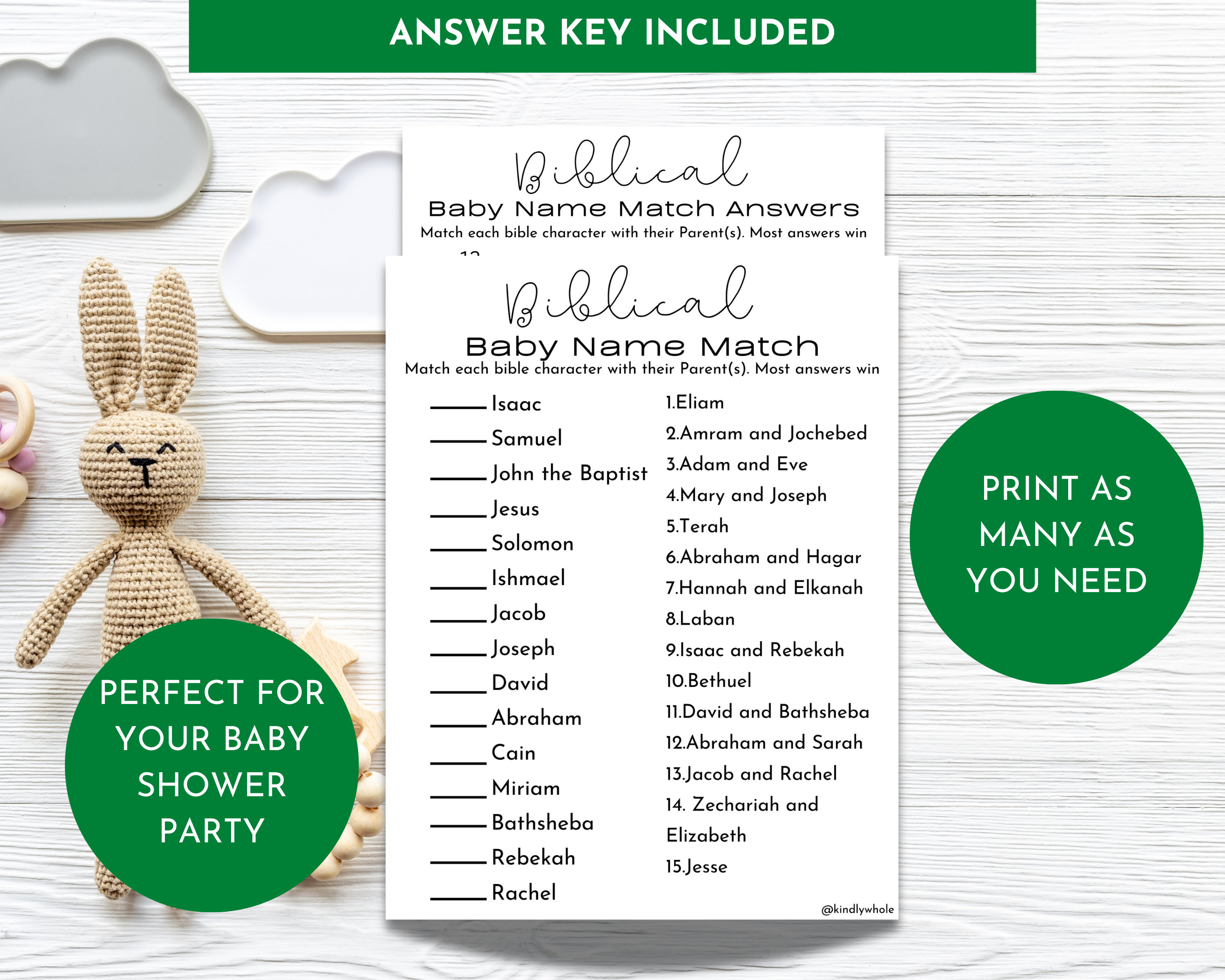 Bible Baby Name Match Game: Printable Baby Shower Activity (digital ...