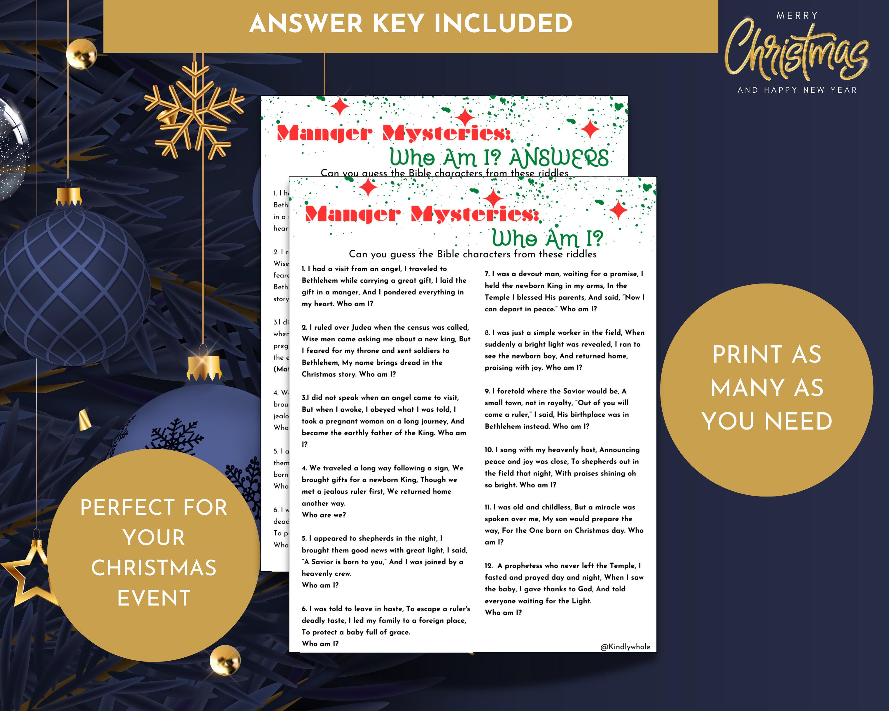 Nativity 'who Am I?' Christmas Game: Bible Character Riddles (digital ...