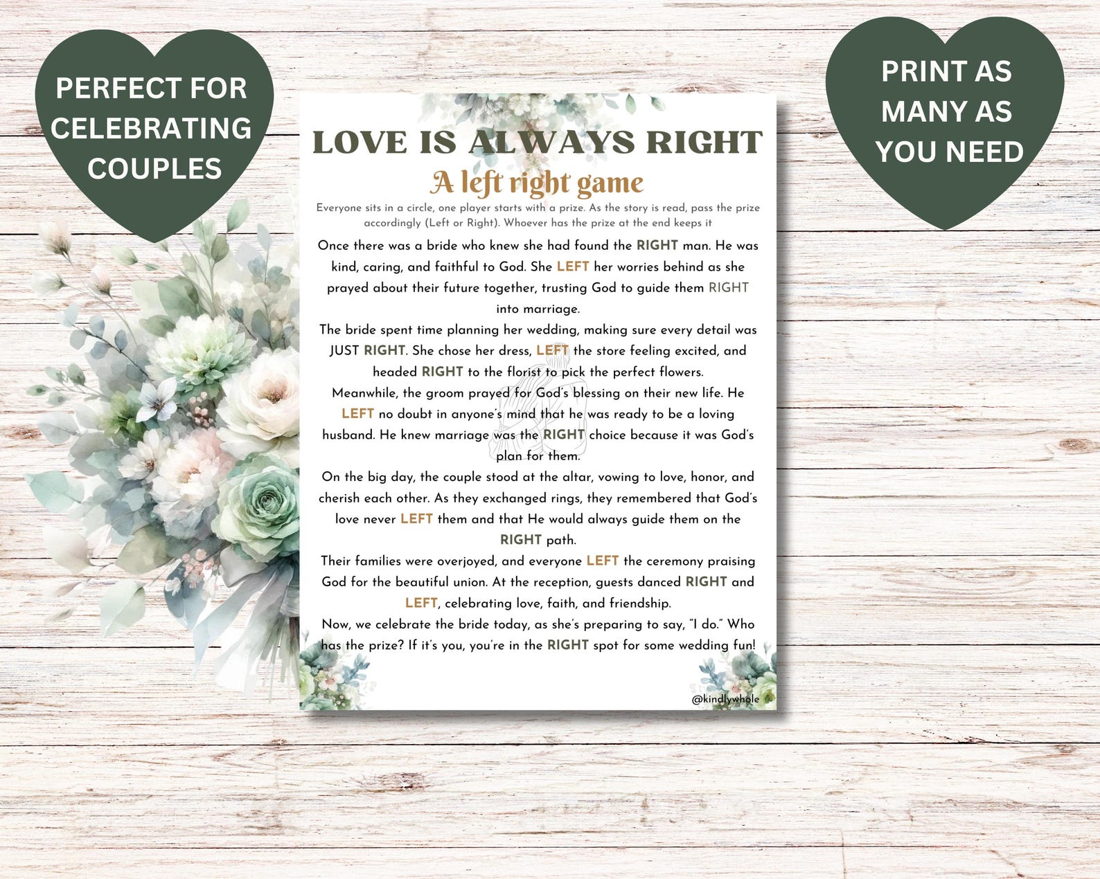 Christian Bridal Shower Game: Love is Always Right (digital Download ...