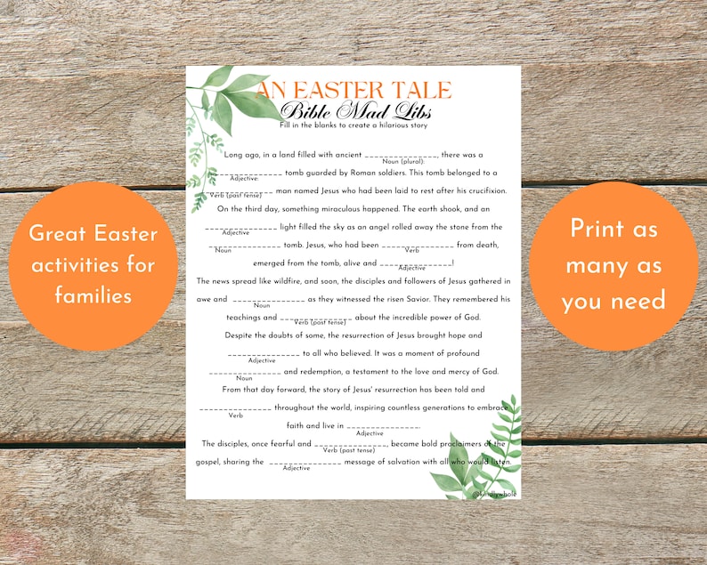 Easter Bible Mad Libs Game: Printable Sunday School Activity (PDF) - Etsy