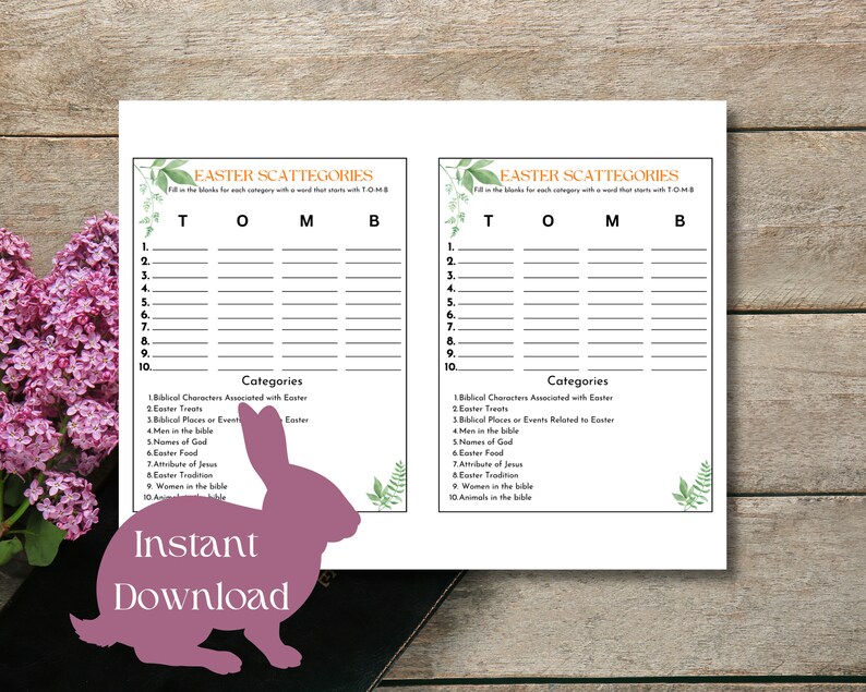 Printable Easter Scattergories Game, Bible Study Group Easter Party ...