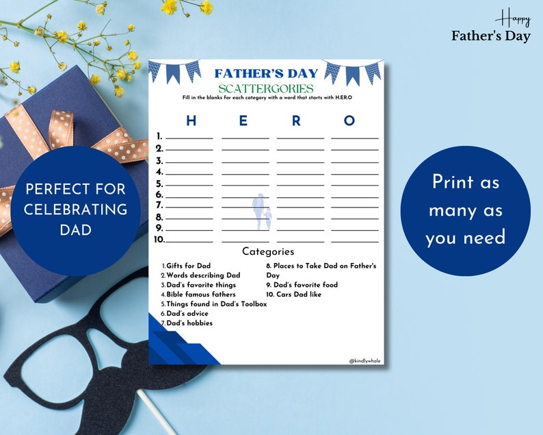 Father's Day Scattergories Game: Printable Family Fun (digital Download ...