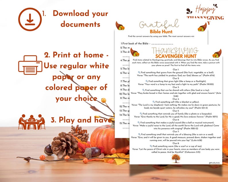 Thanksgiving Bible Scavenger Hunt Game: Family Church Activity (PDF ...