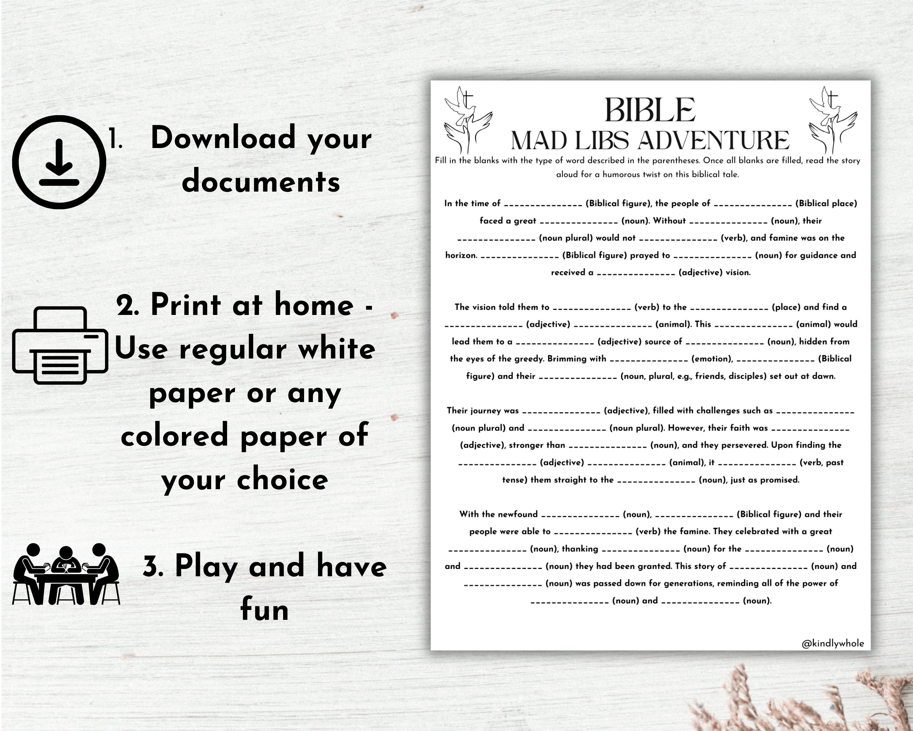 Bible Mad Libs Game: Printable Sunday School Activity (instant Download ...