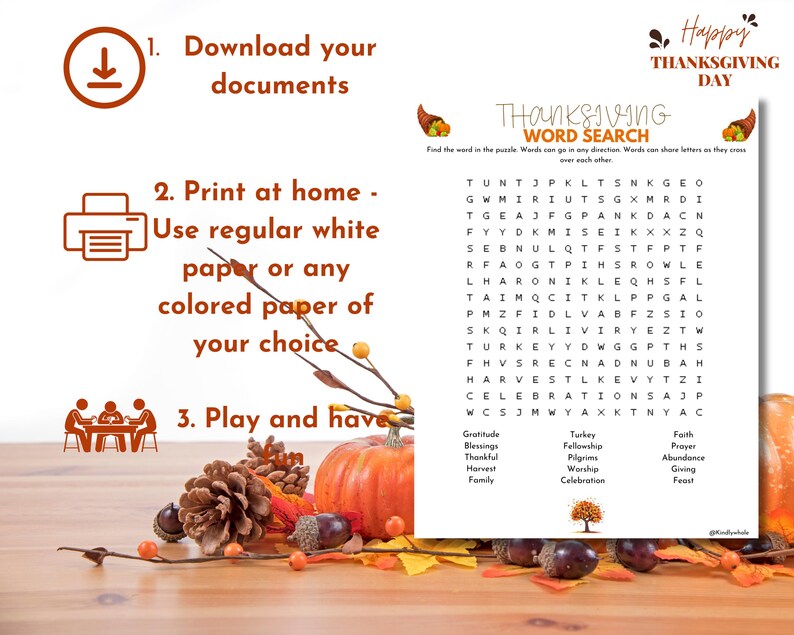 Thanksgiving Bible Word Search Game for Family Gatherings, Church ...