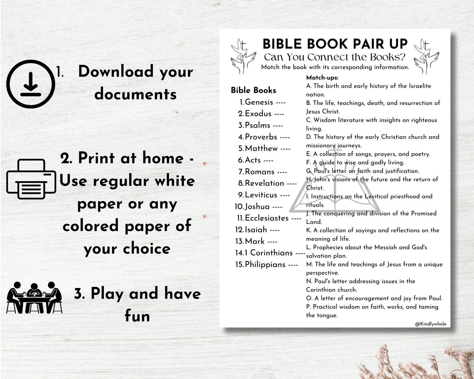 Bible Book Pair up | Bible Books Quiz | Bible Trivia | Printable Bible ...