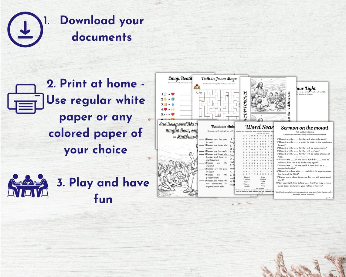Sermon on the Mount Activity Pages for Kids – Coloring, Puzzles, Word ...