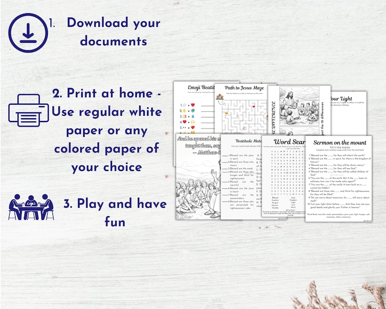 Sermon on the Mount Activity Pages: Bible Puzzles & Coloring (PDF) - Etsy
