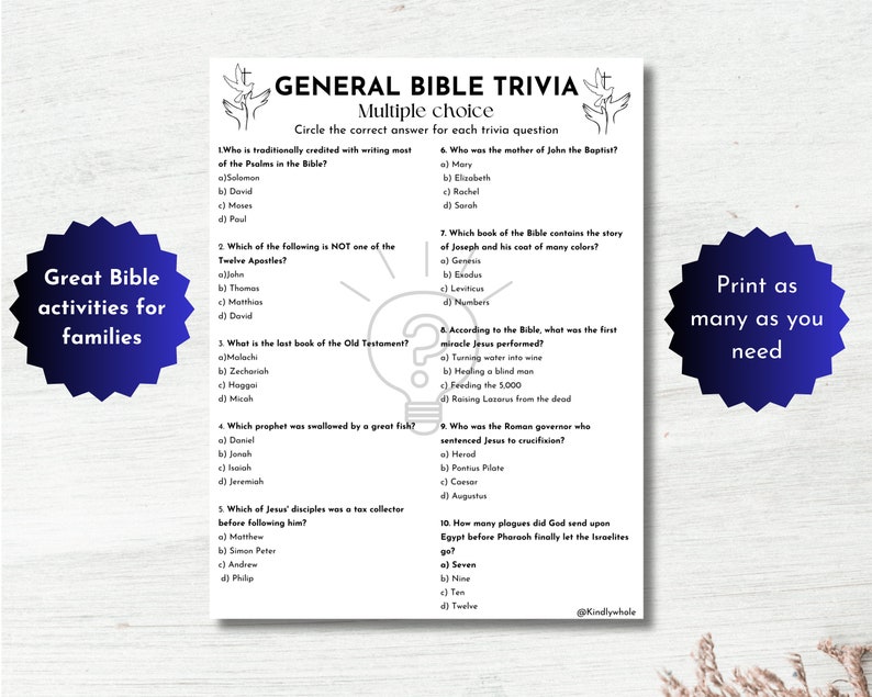 Printable Bible Trivia Game: Christian Quiz, Sunday School (digital ...